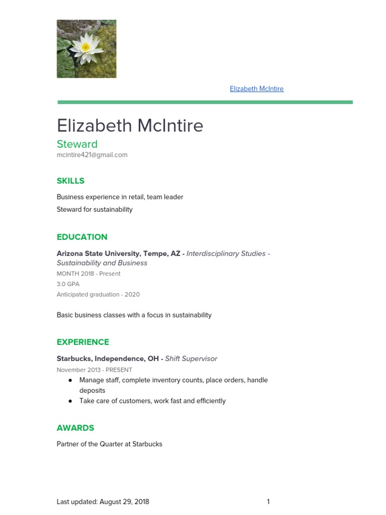 Elizabeth McIntire: Sustainability Steward | PDF