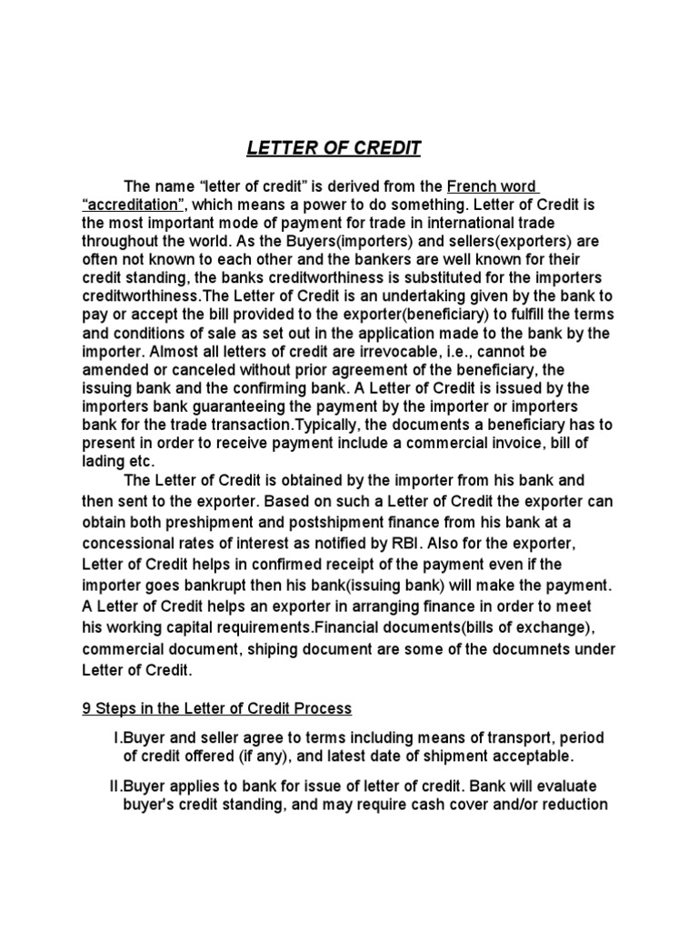 Letter of Credit | Letter Of Credit | Invoice