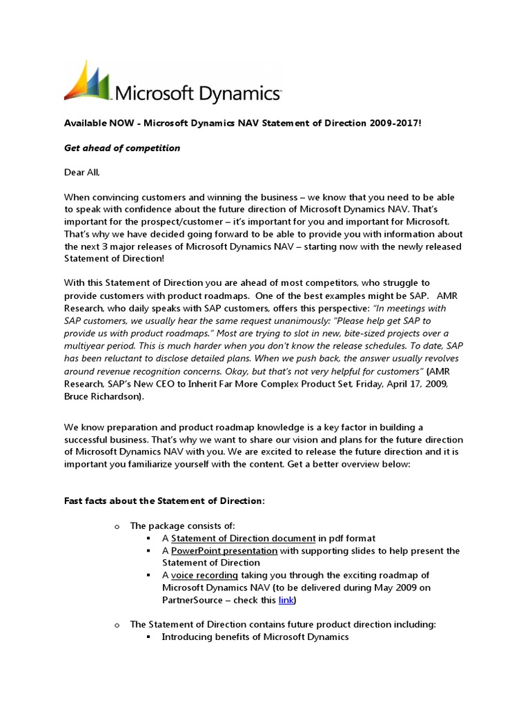Microsoft Dynamics NAV Statement of Direction | PDF | Microsoft ...