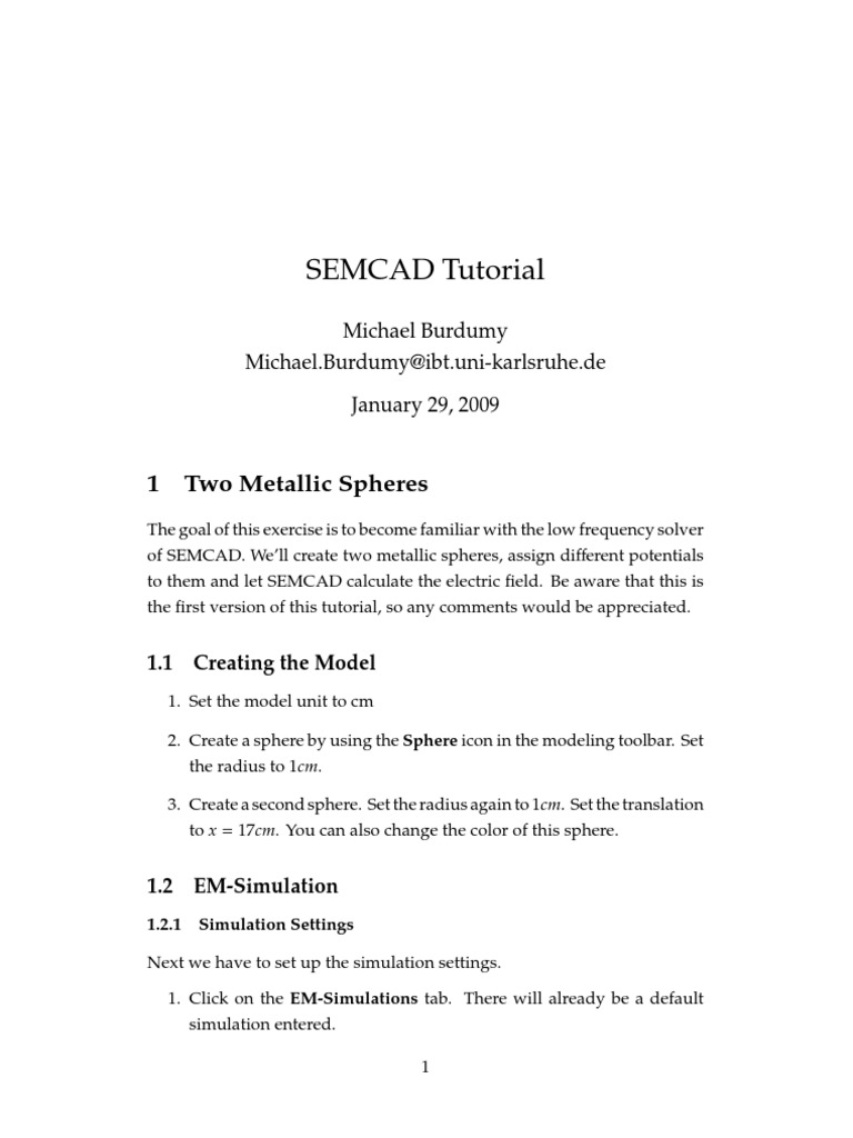 SemCad Tutorial 2009-01-29 | PDF | Physics | Physical Quantities