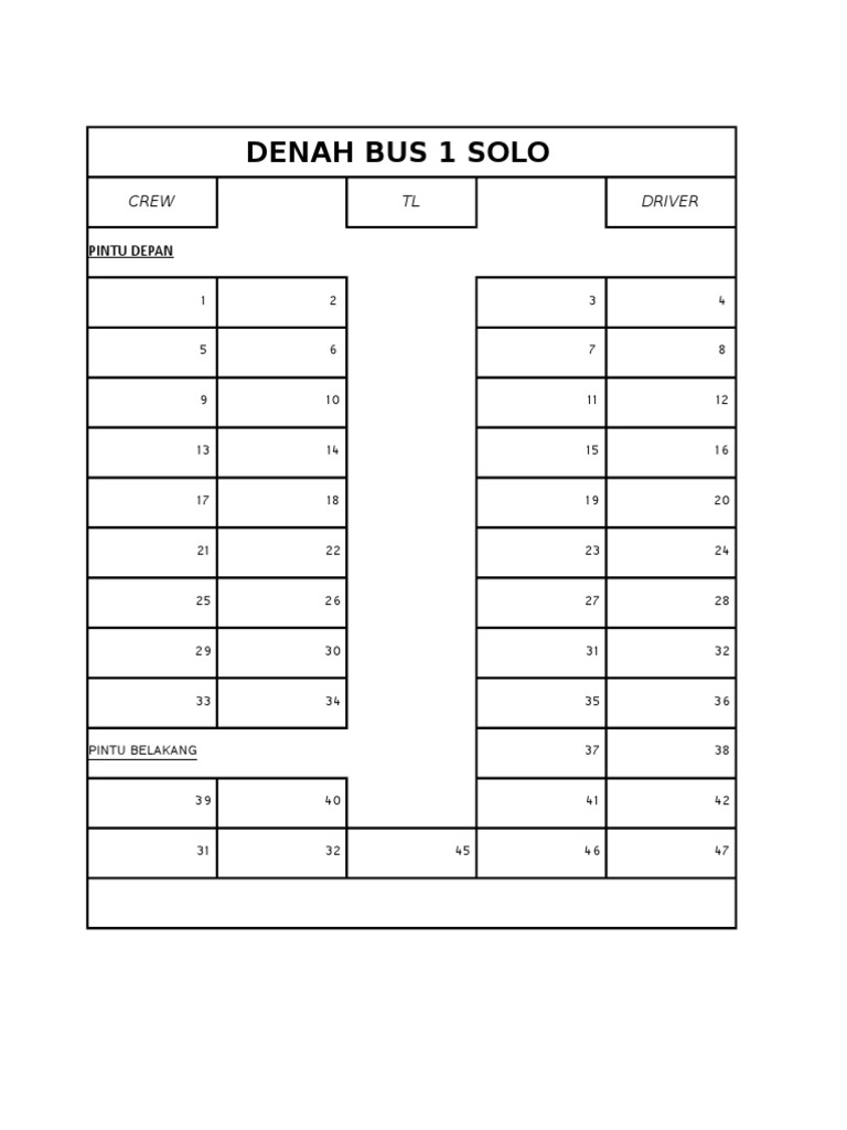 Denah Bus 1 Solo: Crew TL Driver | PDF