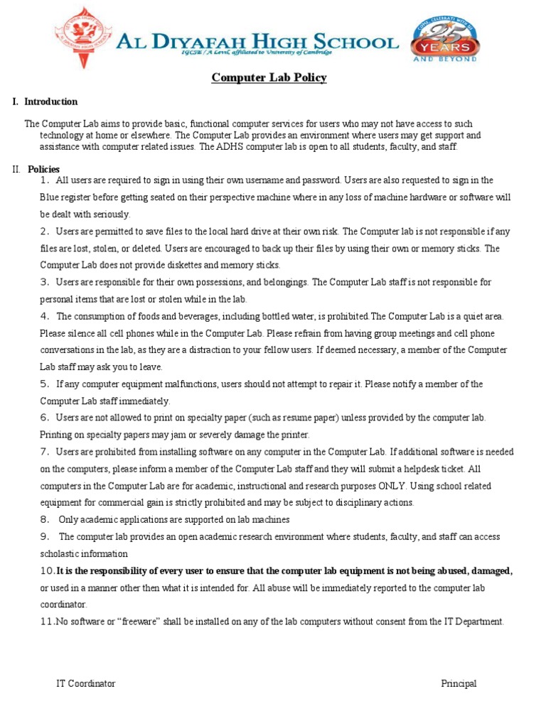 Computer Lab Policy | Download Free PDF | User (Computing) | Usb Flash ...