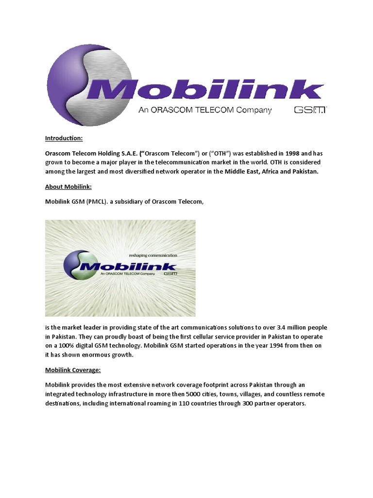 Orascom Telecom Holding S.A.E. ("Orascom Telecom") or ("OTH") Was ...