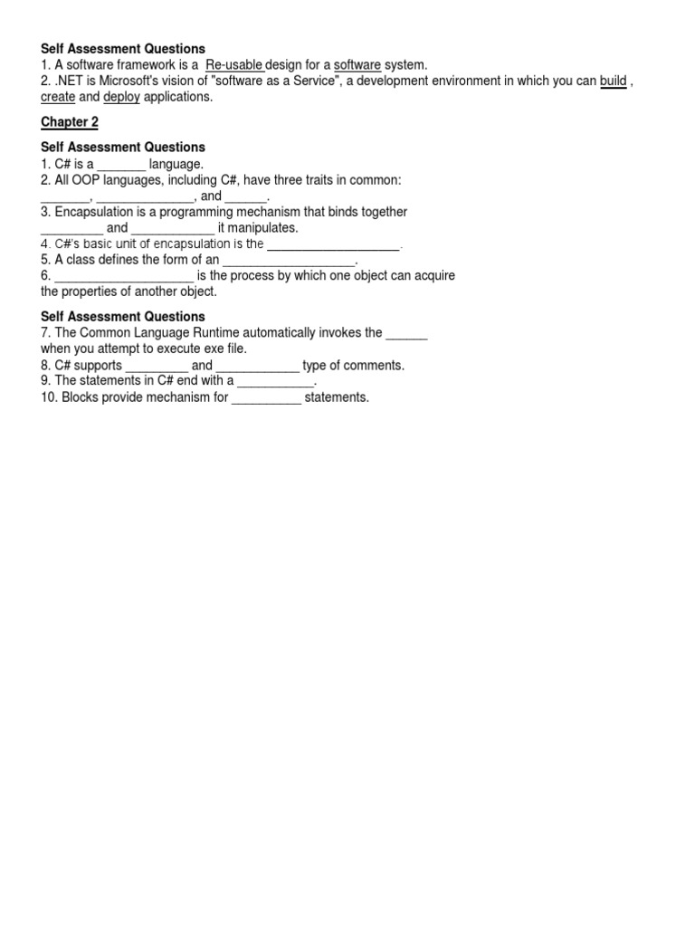 C# Interview Self-Assessment Questions | PDF