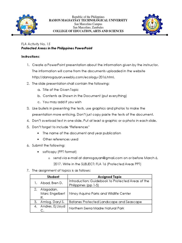 Fla Activity No. 15: Protected Areas in The Philippines Powerpoint ...