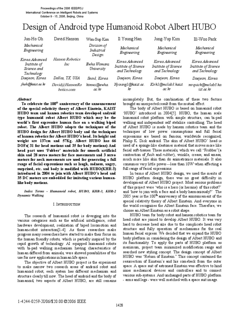 Design of Android Type Humanoid Robot Albert HUBO: Jun-Ho Oh David ...