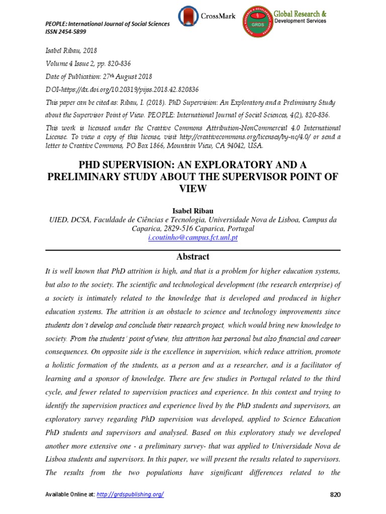 PHD Supervision: An Exploratory and A Preliminary Study About The ...