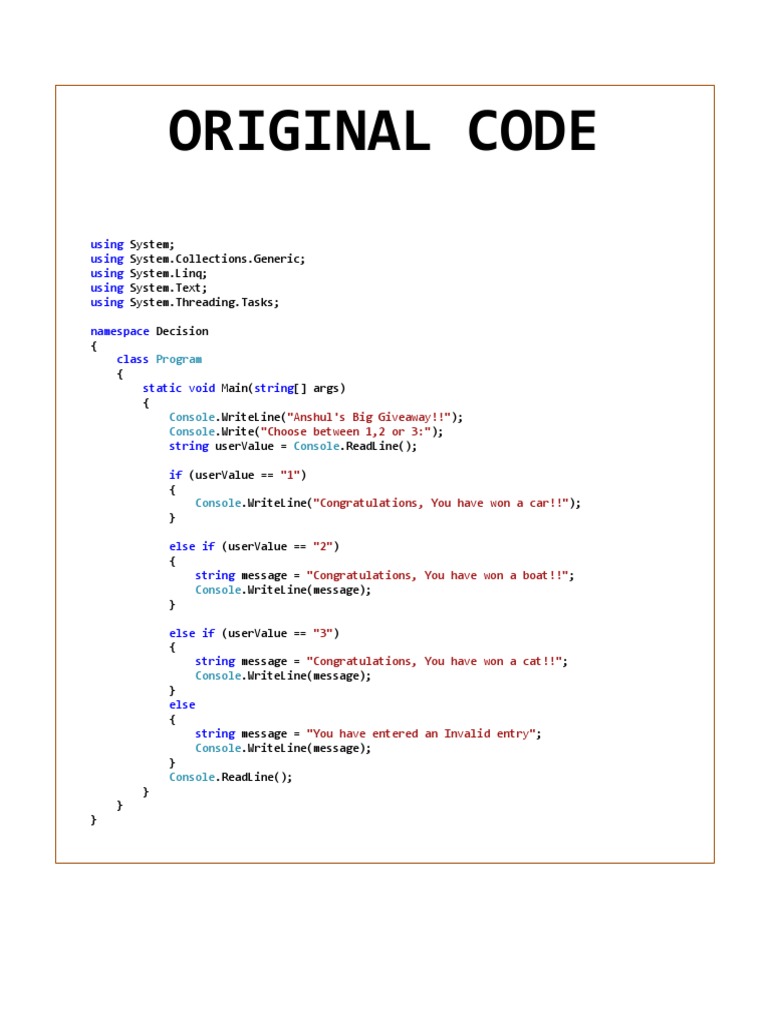 Original Code: Using Using Using Using Using Namespace Class Static Void String | PDF