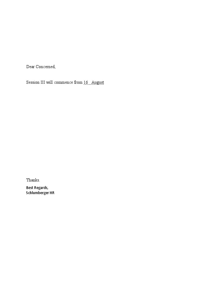Dear Concerned,: Best Regards, Schlumberger HR | PDF