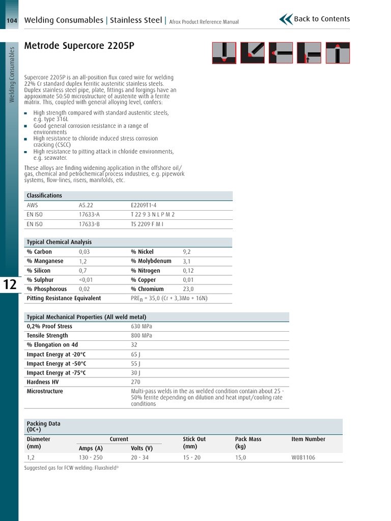 Metrode Supercore 2205P: Welding Consumables Stainless Steel | PDF ...