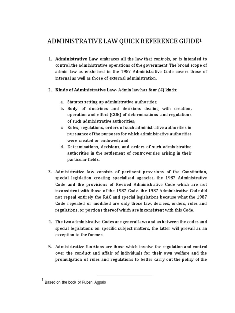 Administrative Law Quick Reference Guide: Based On The Book of Ruben ...