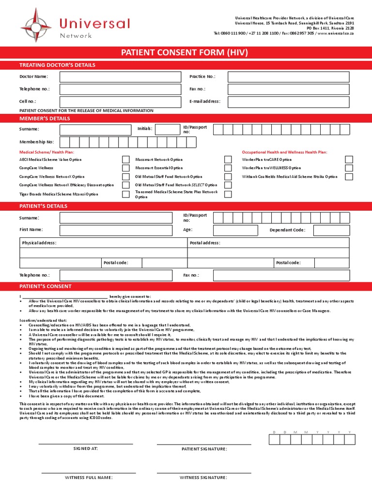 Patient Consent Form (Hiv) : Treating Doctor'S Details | PDF ...