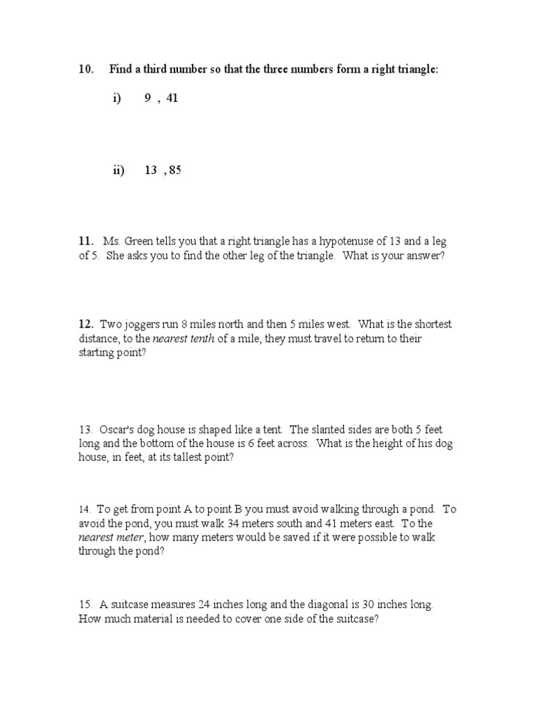Find A Third Number So That The Three Numbers Form A Right Triangle: I ...