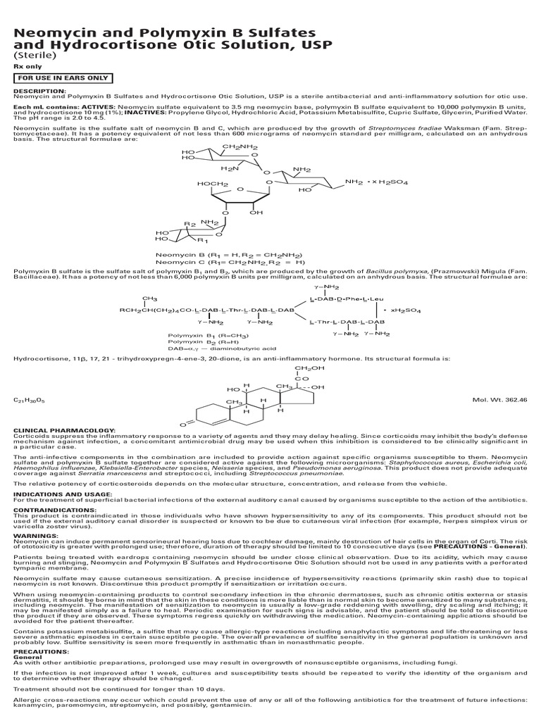 Neomycin and Polymyxinb Sulfates and Hydrocortisone Otic Solution | PDF ...