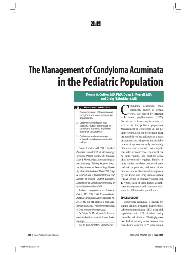 Management of Condyloma Acuminata | PDF | Medical Specialties | Medicine