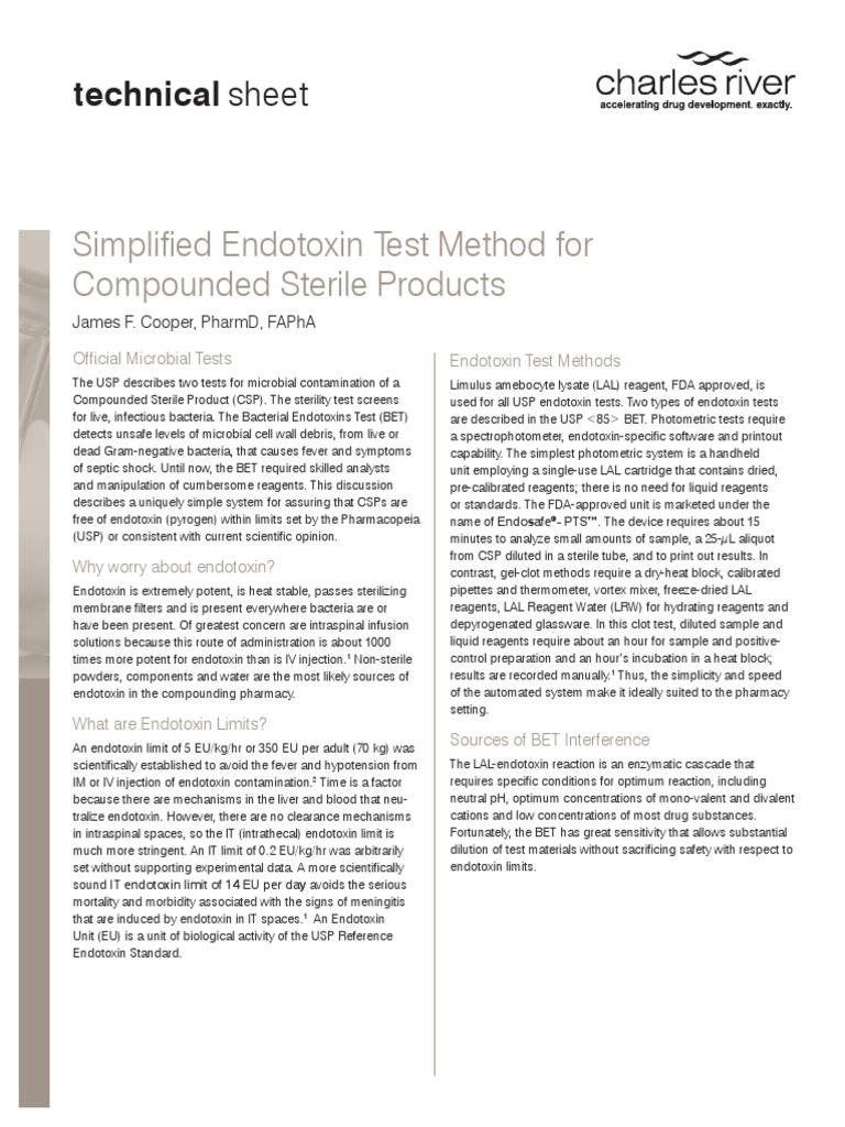 Simplified Endotoxin Test Method For Compounded Sterile Products | PDF ...