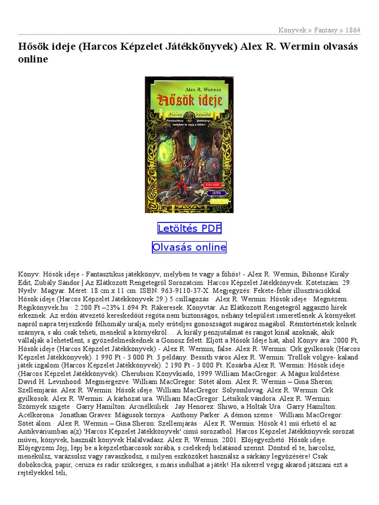 Hősök Ideje (Harcos Képzelet Játékkönyvek) Alex R. Wermin Olvasás ...