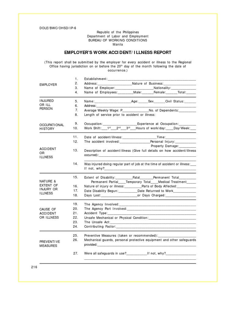 Employer'S Work Accident/Illness Report | PDF | Employment | Labor