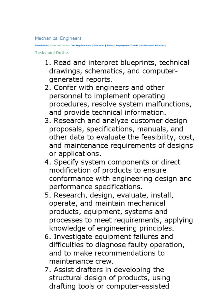 2 Mechanical Engineers Tasks and Duties | PDF | Engineering | Engineer