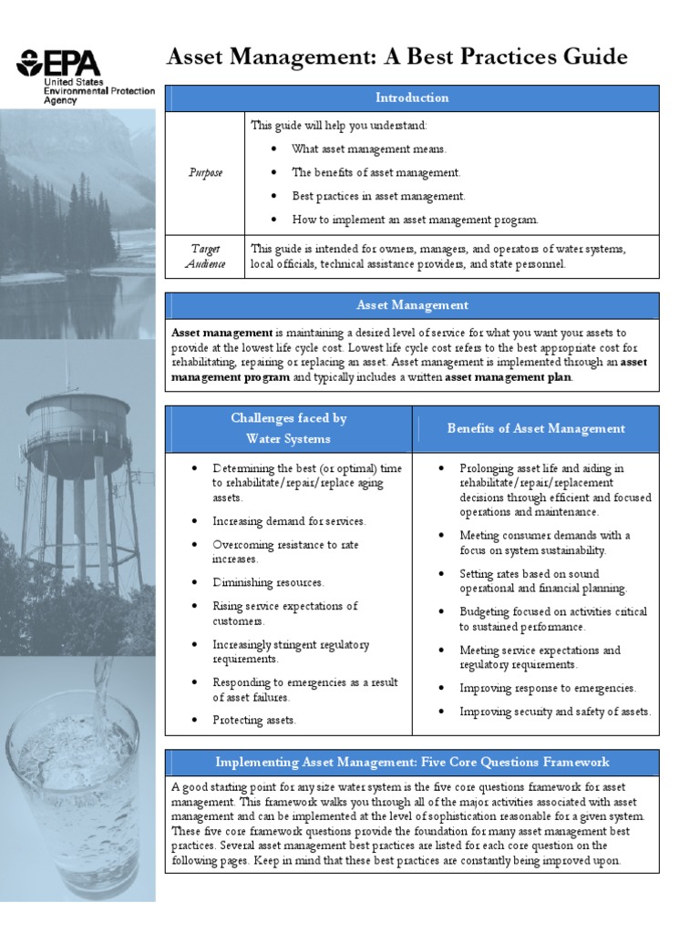 Asset Management: A Best Practices Guide: Purpose | PDF | Water Supply ...