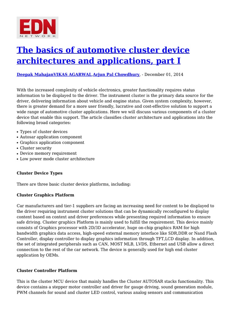 The Basics of Automotive Cluster Device Architectures and Applications ...