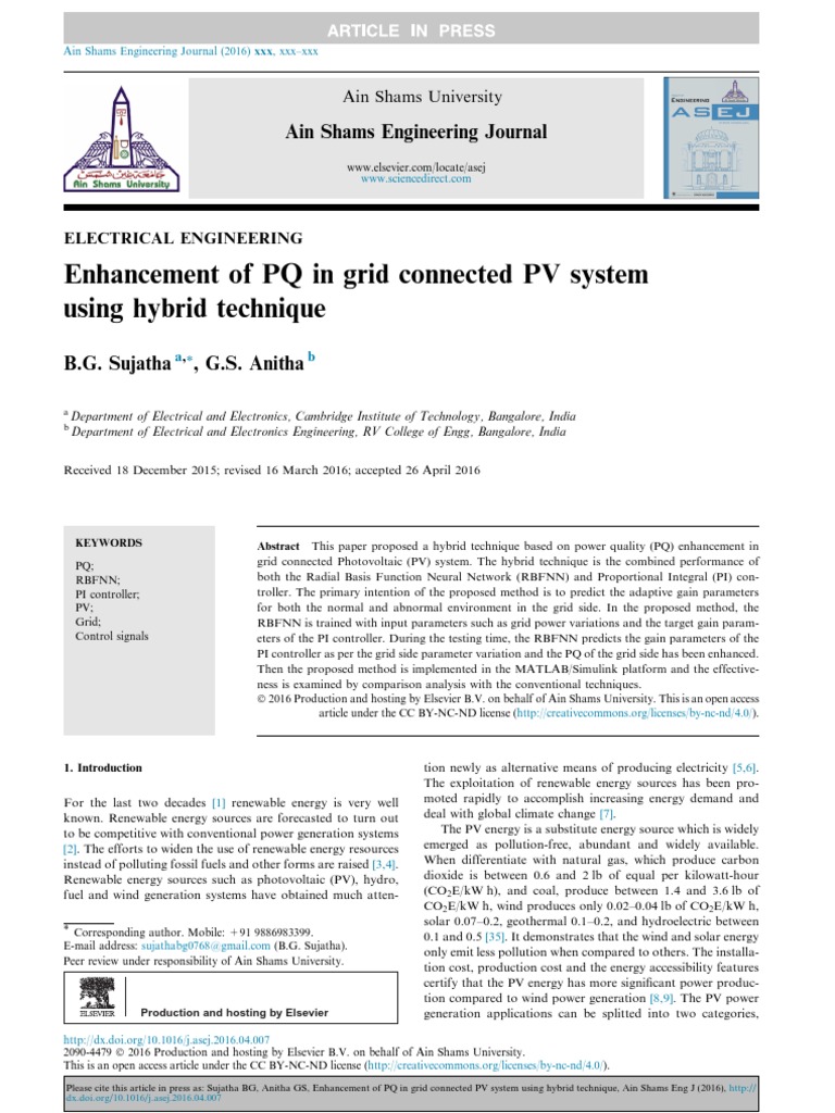 Enhancement of PQ in Grid Connected PV System Using Hybrid Technique | PDF | Photovoltaics ...