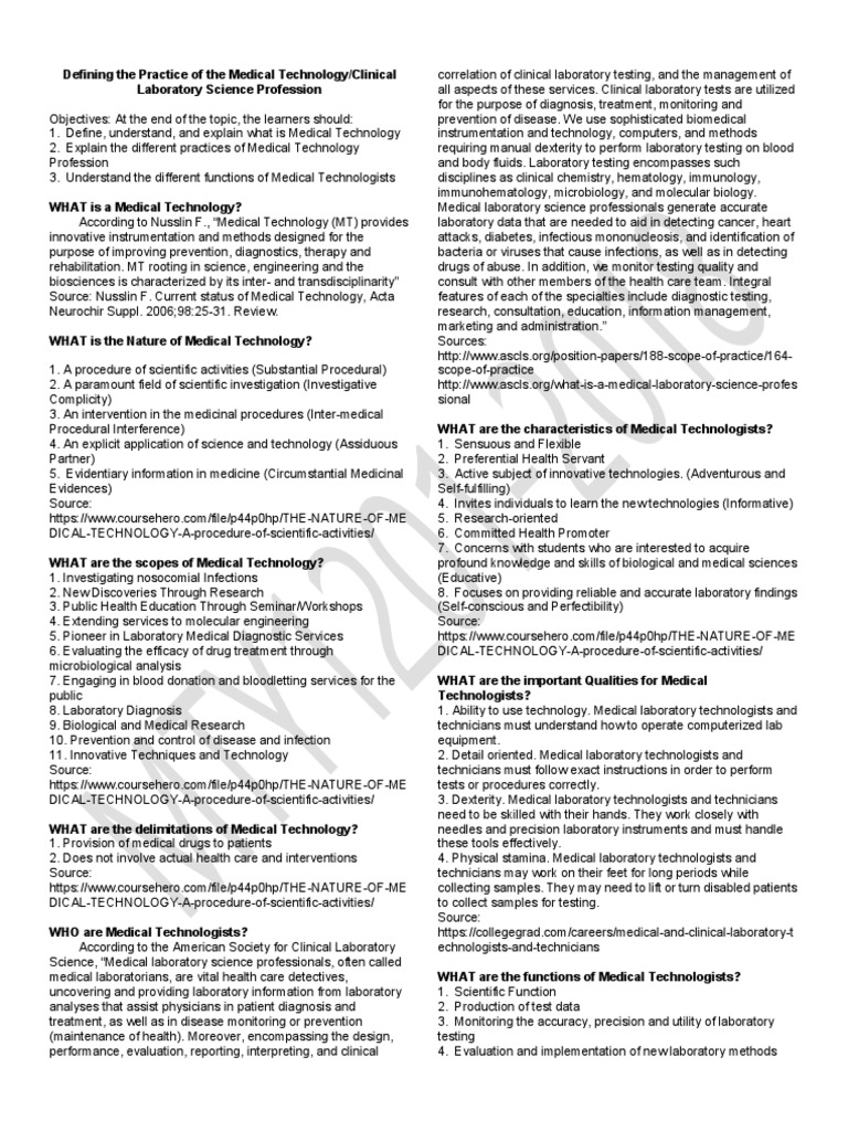 Defining The Practice of The Medical Technology PDF | PDF | Medical ...