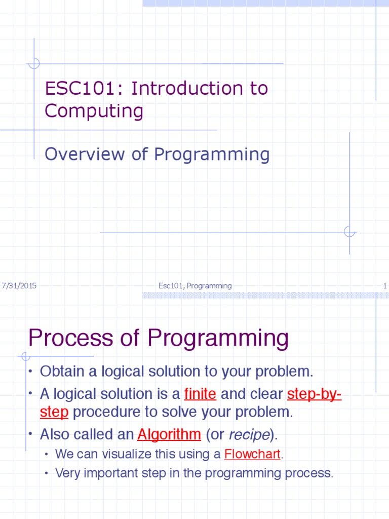 ESC101: Introduction To Computing: Overview of Programming | PDF ...