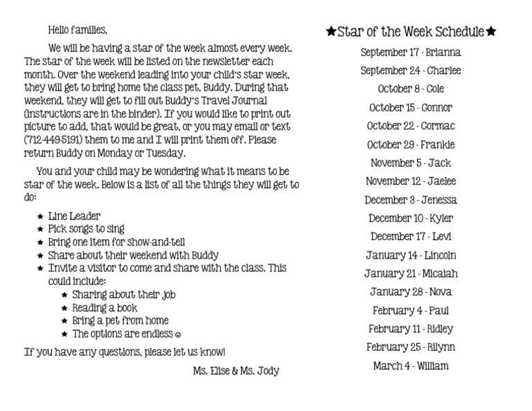 Star of the Week Program Details | PDF