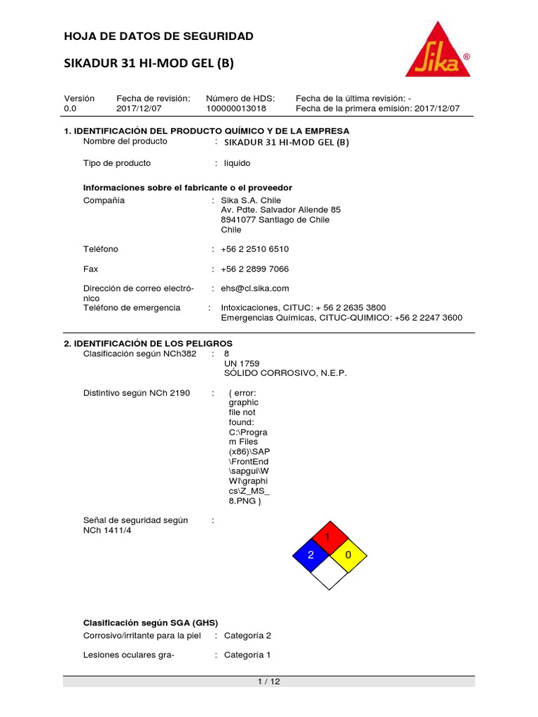 Hoja de datos de seguridad para Sikadur 31 Hi-Mod Gel (B) | PDF ...