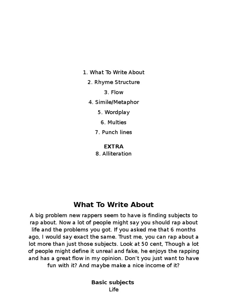 Writing Hip Hop Lyrics, The Basics | PDF | Rapping | Hip Hop Music