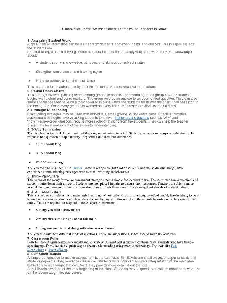 Analyzing Student Work: 10 Innovative Formative Assessment Examples For ...