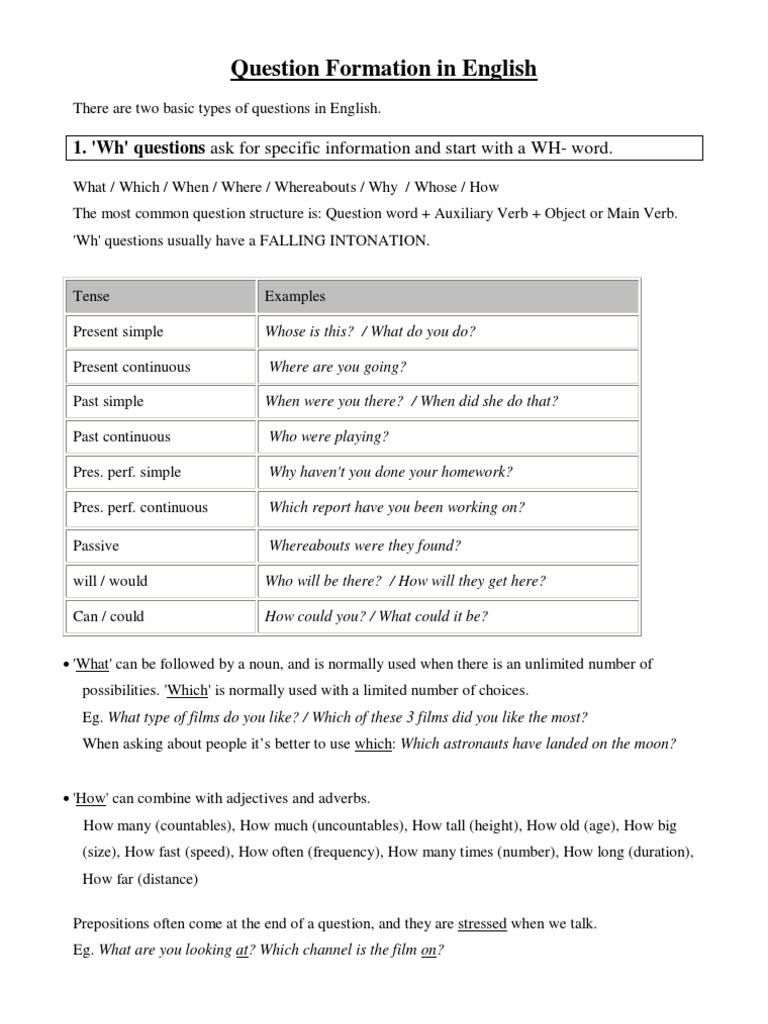 English Question Formation Guide | PDF | Object (Grammar) | Question