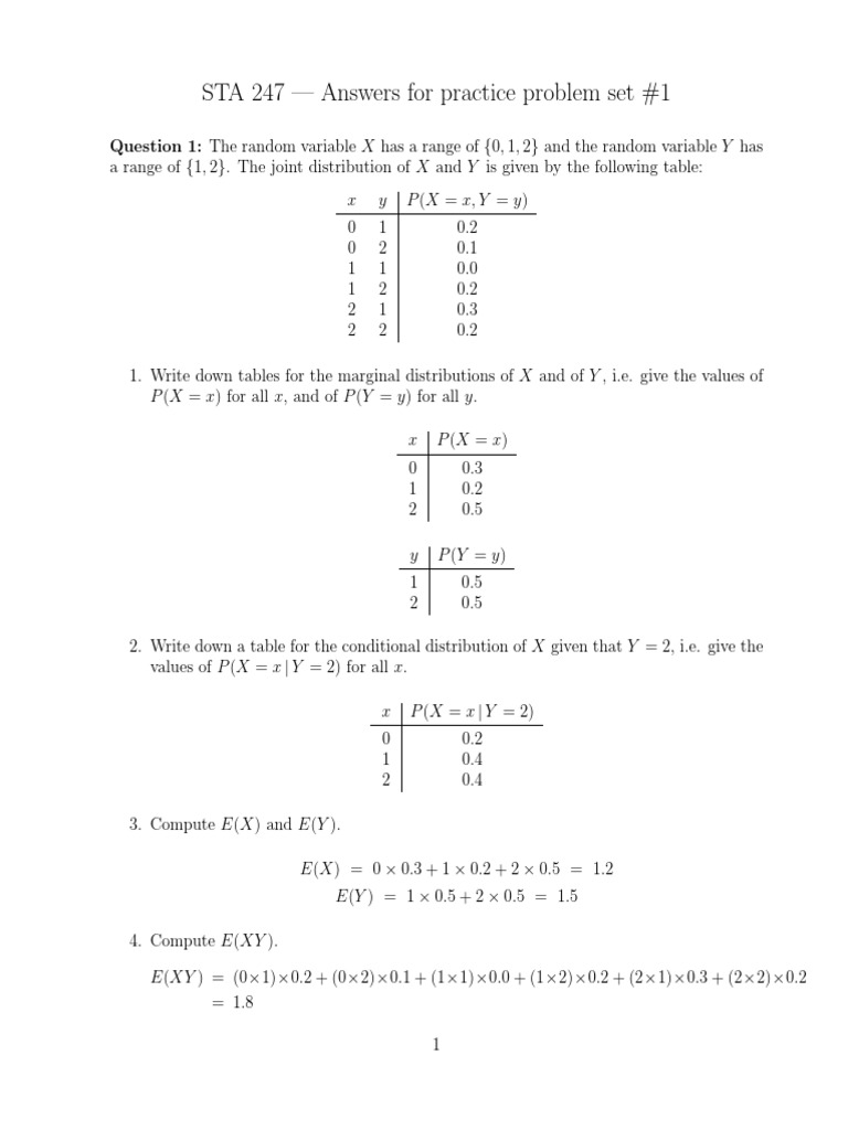 Ex1 Sol PDF | PDF | Probability Distribution | Odds