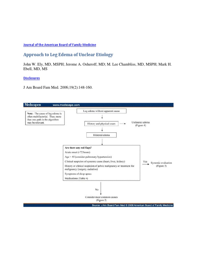 Approach To Leg Edema of Unclear Etiology | PDF | Vein | Edema