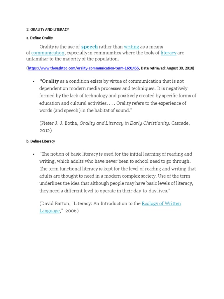 Understanding Orality and Literacy Concepts | PDF