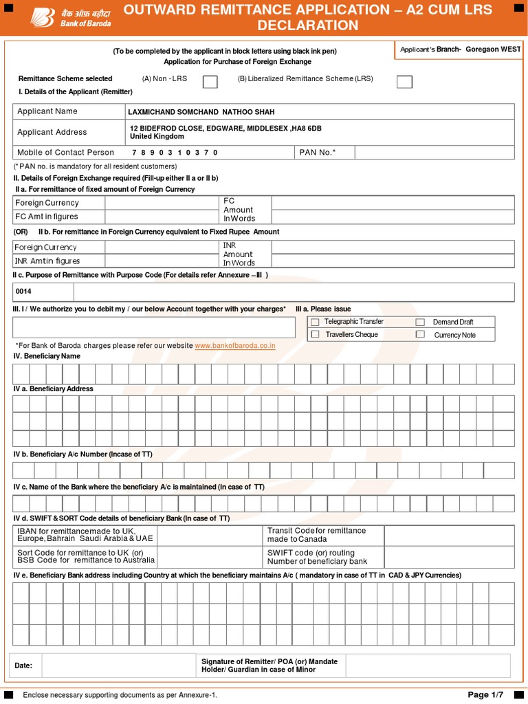 Bob Outward Remittance Non Imports Application Form | PDF | Remittance ...