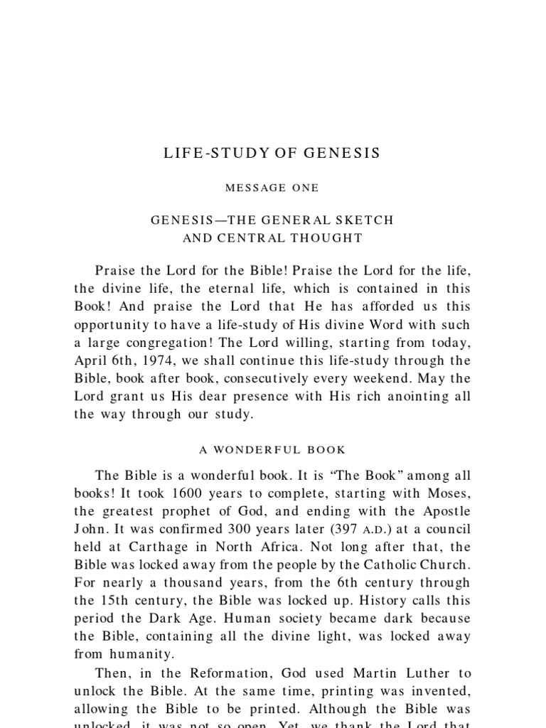 Life-Study of Genesis Overview | PDF | Genesis Creation Narrative | Old ...
