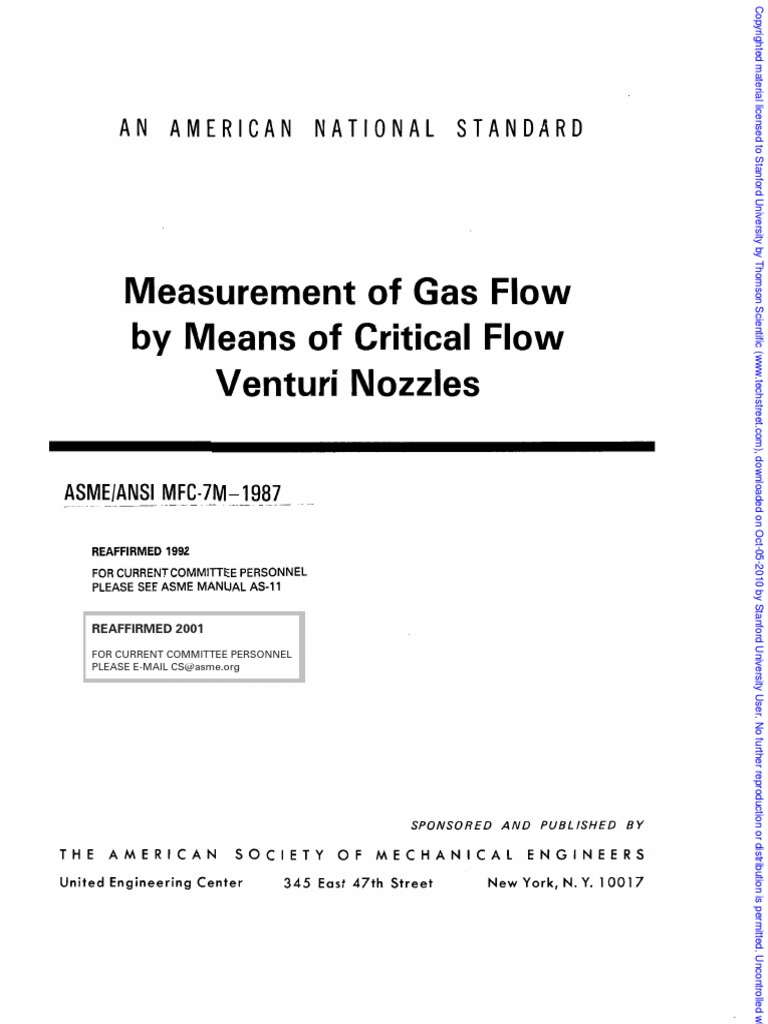 Of Flow by of Flow: Measurement Gas Means Critical Venturi Nozzles ...