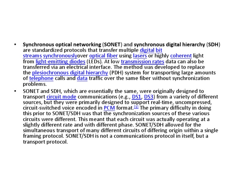 Synchronous Optical Networking (SONET) and Synchronous Digital ...