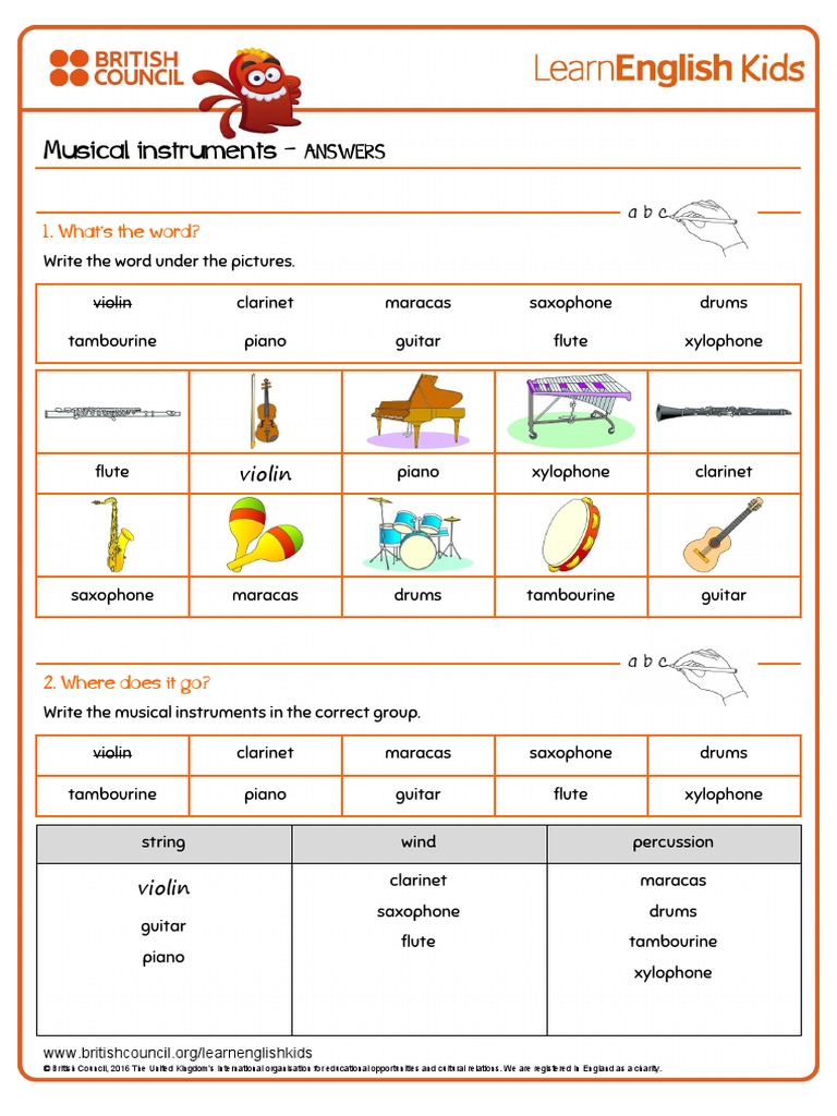 Worksheets | PDF | Musical Instruments | Violin