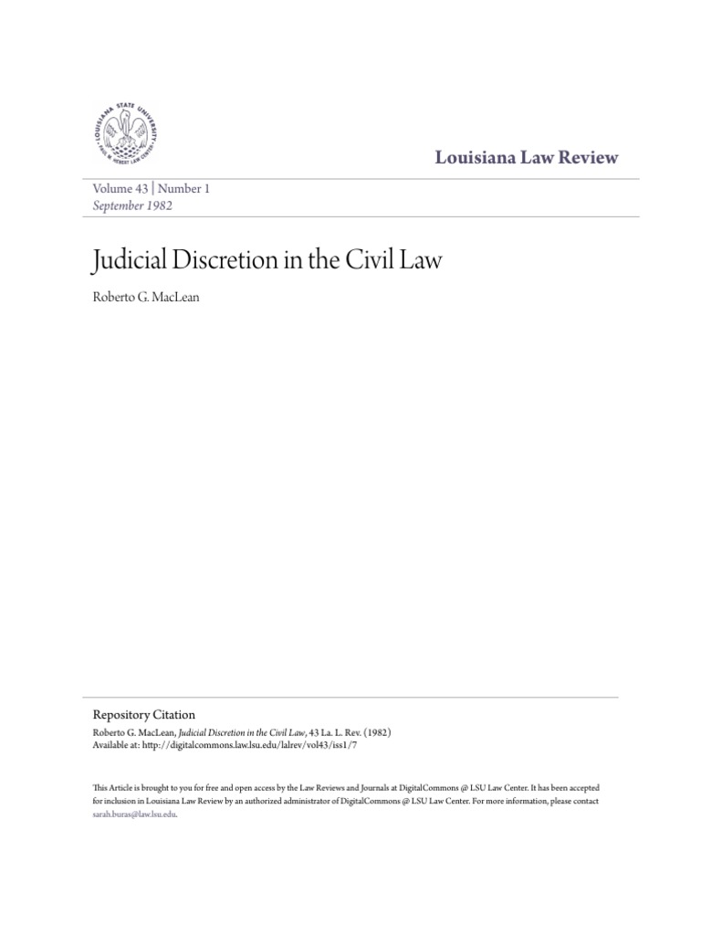 Judicial Discretion in The Civil Law | PDF | Judiciaries | Discretion