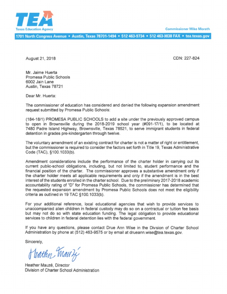 TEA Letter To Promesa Public Schools | PDF | State School | Public Sphere