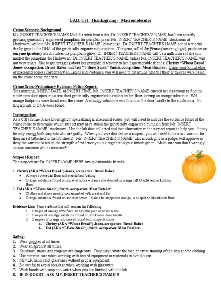 LAB: CSI: Thanksgiving - Macromolecules: Evidence List: Your Evidence ...