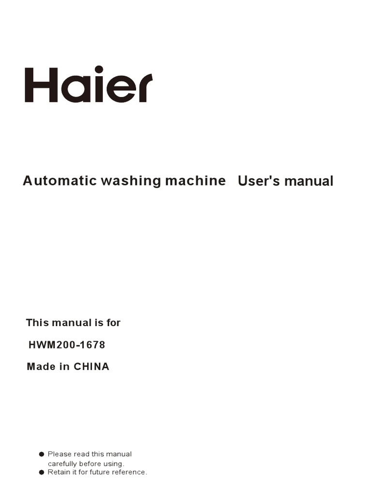 HWM200-1678 Washing Machine Manual | PDF | Washing Machine | Equipment