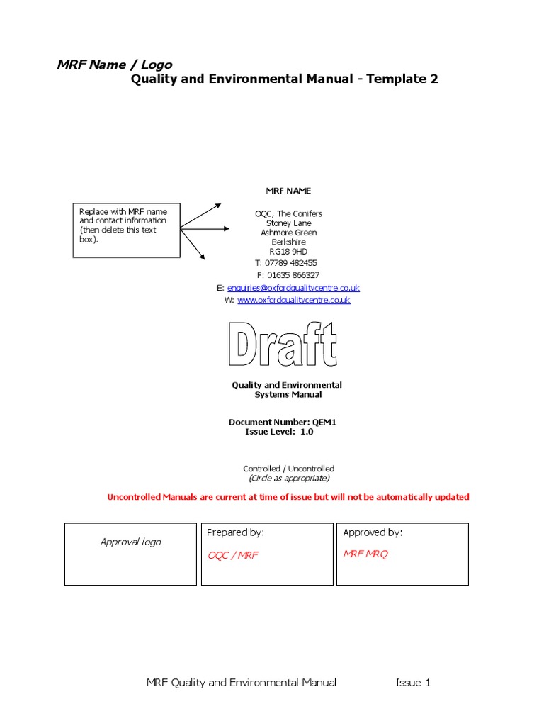 MRF Name / Logo Quality and Environmental Manual - Template 2 | PDF ...