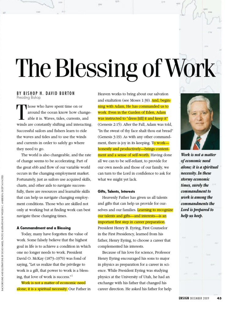 The Blessing of Work: by Bishop H. David Burton | PDF | Adam