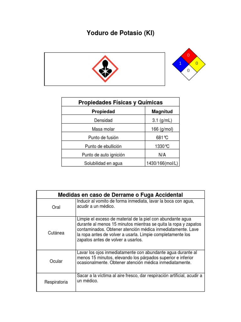 Las propiedades y medidas de seguridad del yoduro de potasio | PDF | Potasio | Dieta y nutrición