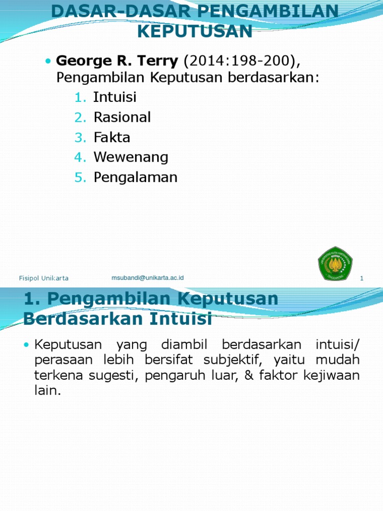 George R. Terry (2014:198-200) ,: Pengambilan Keputusan Berdasarkan ...