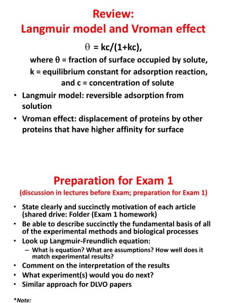 Review: Langmuir Model and Vroman Effect: KC/ (1+kc) | PDF ...